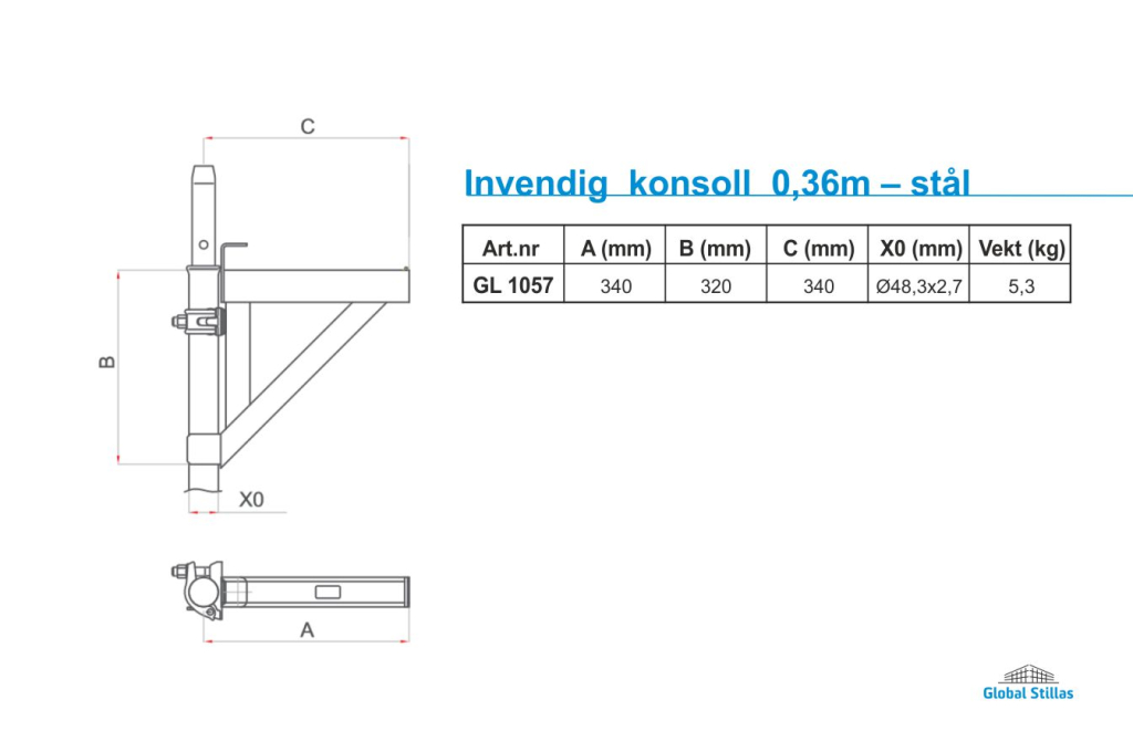 Invendig konsoll 0,36m - Global Stillas