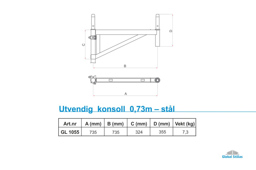 Utvendig konsoll 0,73m - Global Stillas
